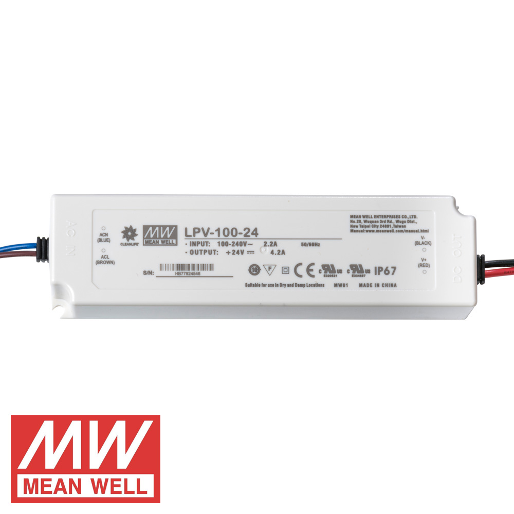TRANSFORMADOR 24V 100W (4,17A) MEAN WELL IP67 | Longled | Iluminación